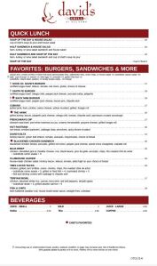 David's Menu - Red Hawk Golf and Resort - Lakes