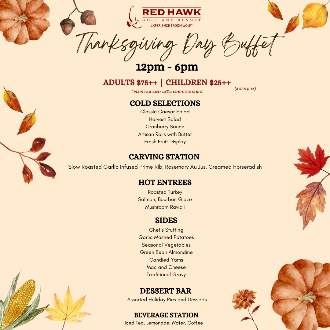 Thanksgiving Day Buffet at David's Grill - Red Hawk Golf and Resort