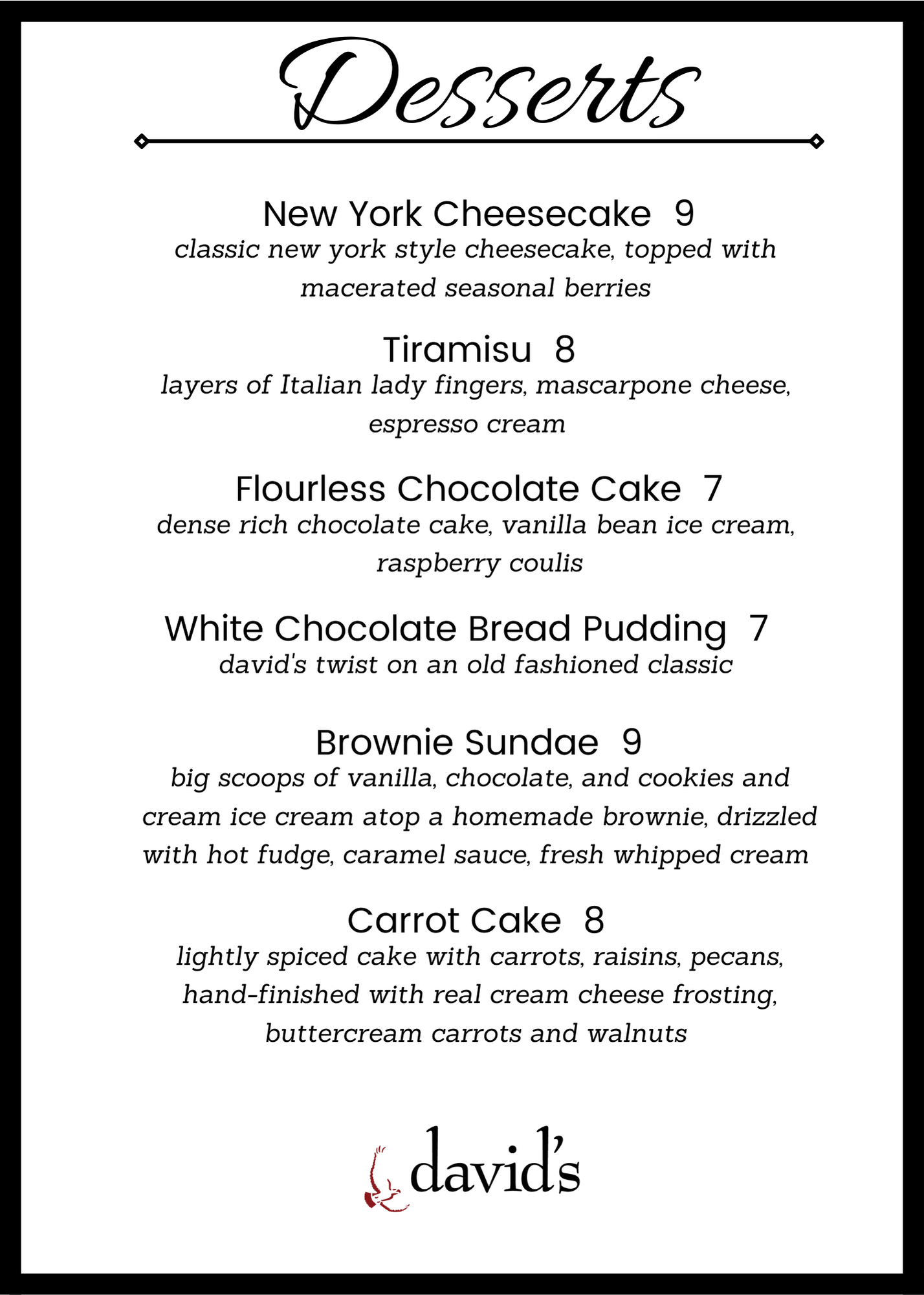 David's Menu - Red Hawk Golf and Resort